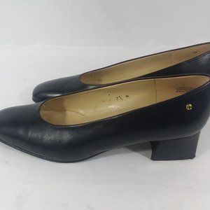 Etienne Aigner | Shoes | Aigner Sarah Black Leather Low Block Heel ...